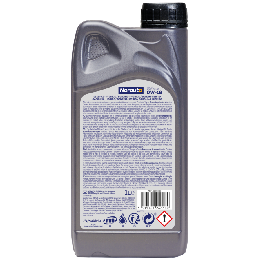 Huile moteur NORAUTO 0W16 ILSAC GF-6B Toyota hybrid 1L : Auto5.be