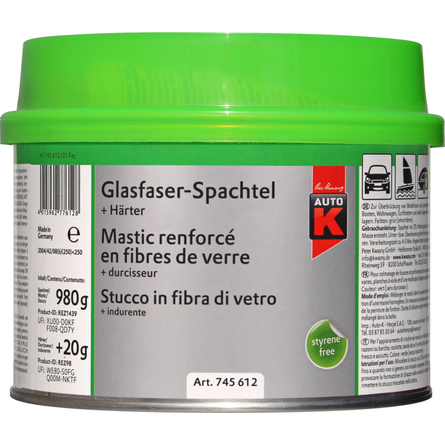 Mastic renforcé fibres de verre AUTO-K 1000 g - Auto5